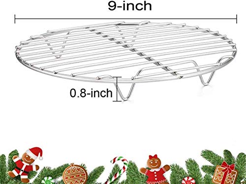 TeamFar Round Cooling Rack Set of 2, 9 Inch Round Rack Baking Steaming Roasting Rack Set Stainless Steel, Healthy & Dishwasher Safe, Mirror Finish & Rust Free