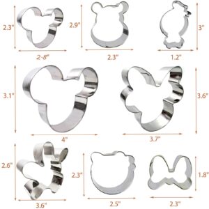 XUNMEINT Minnie mouse Cookie Cutter Set with Storage Box, Mickey, Minnie, Glove, Donald, Winnie the Pooh, Kitty Cat, Bow shapes Sandwich Cutters,8 Pcs Fondant Cutter for Kids