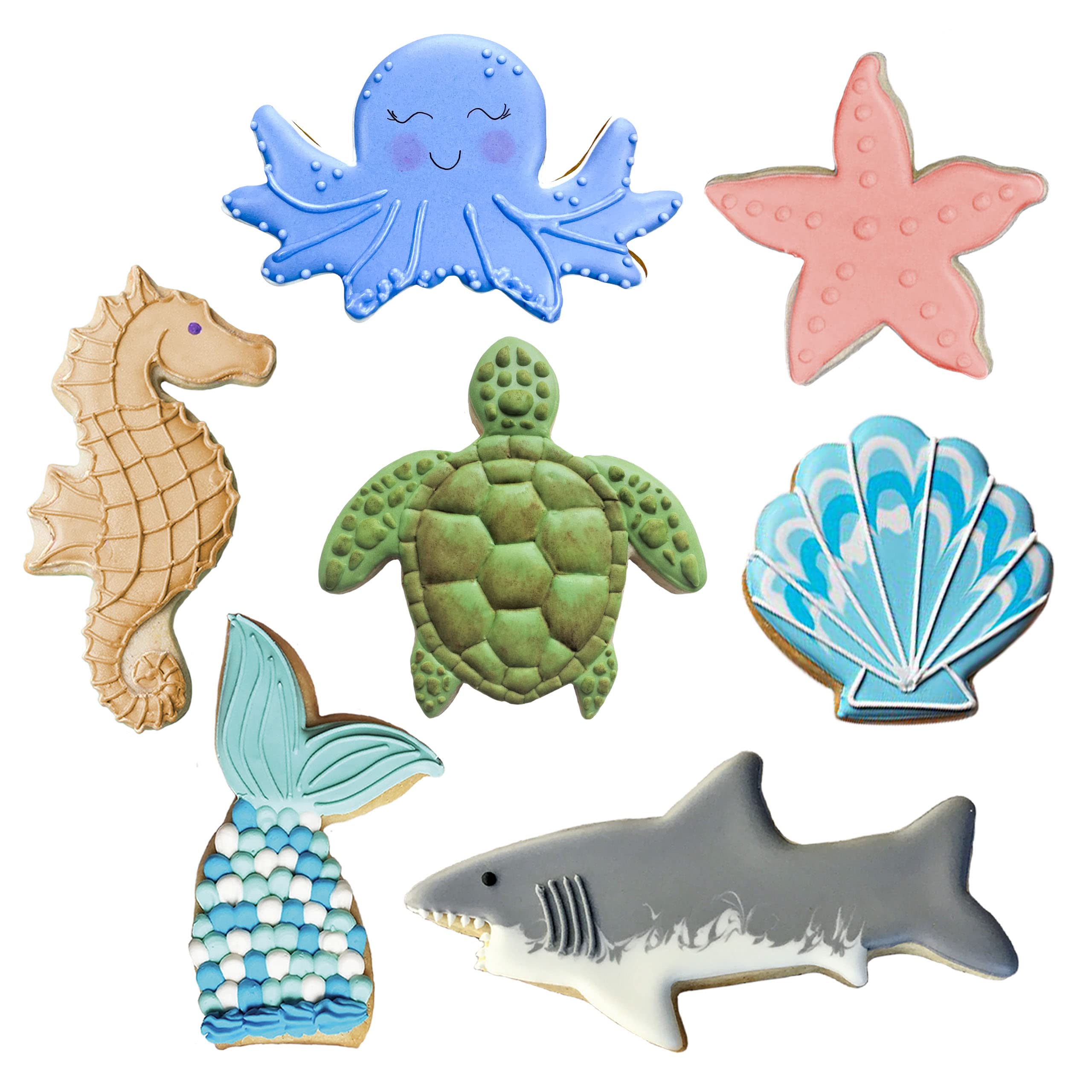 Under the Sea Cookie Cutters 7-Pc. Set Made in the USA by Ann Clark, Seashell, Starfish, Shark, Turtle, Mermaid Tail, and more