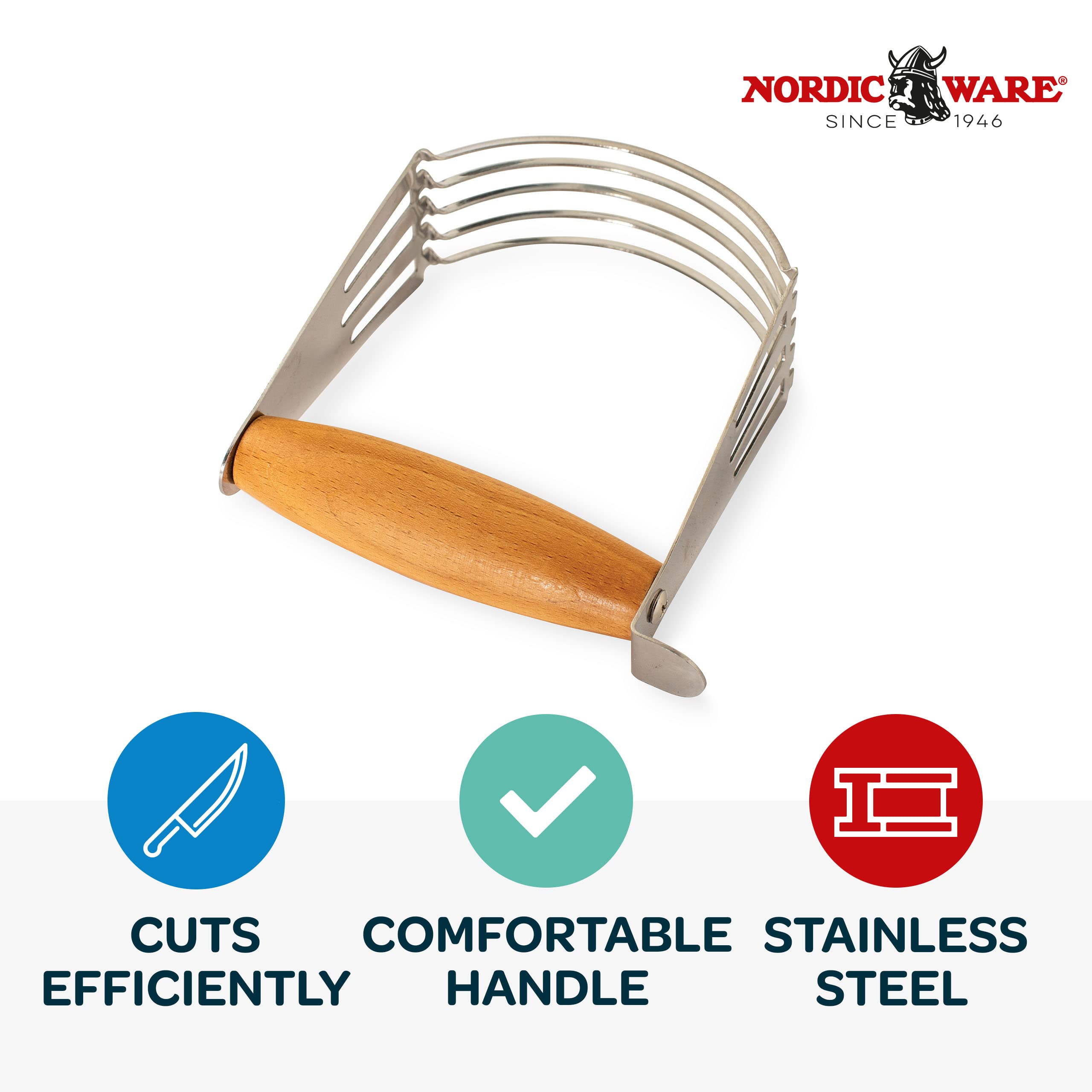 Nordic Ware Brush Pastry Blender, with Beechwood Handle, Stainless steel blades