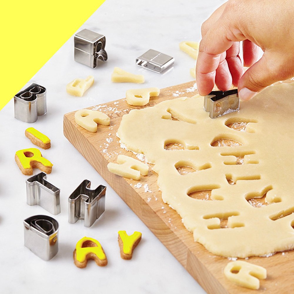 Letter and Number Fondant Cookie Fruit Cutters Set Metal Mini 26 Capital Letters and 0-9 Numbers 36pcs Tools for Cookie Stainless Steel Mold