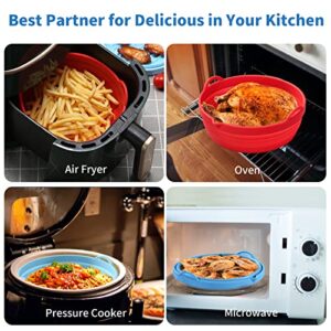 Syaws Silicone Liners,[7.5inch 2Pack] Foldable Pot, Non Stick Food Safe Pad, Replacement of Flammable Parchment Liner Paper for 3 to 5 QT Air Fryer(Red & Blue)