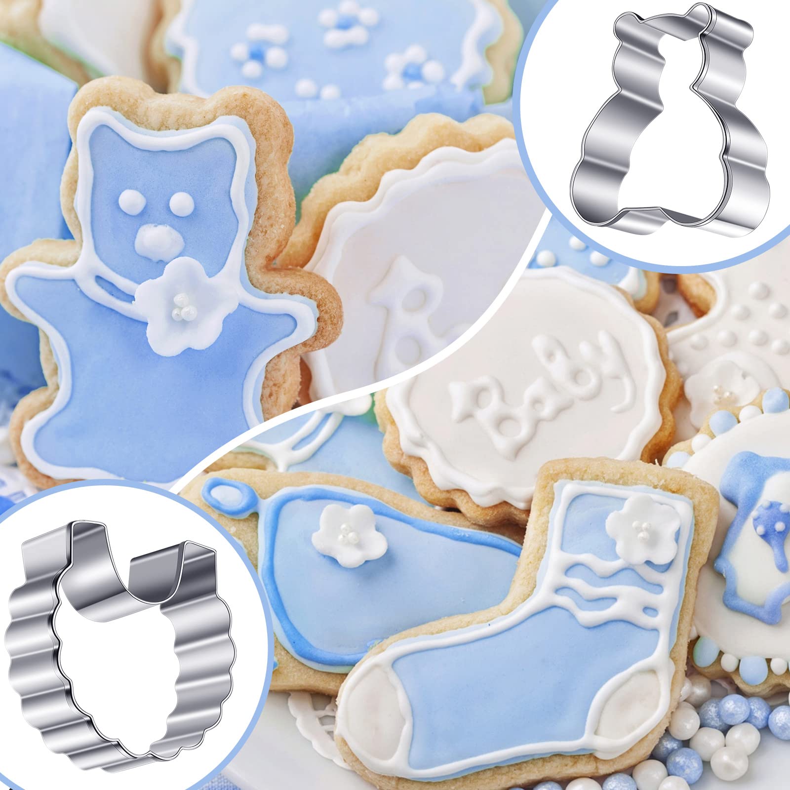 8 Pieces Cute Bear Cookie Cutters Baby Shower Vintage Cookie Cutter Bear Cookie Mould for Home Kitchen Baking Biscuit Bear Baby Shower Party Supplies