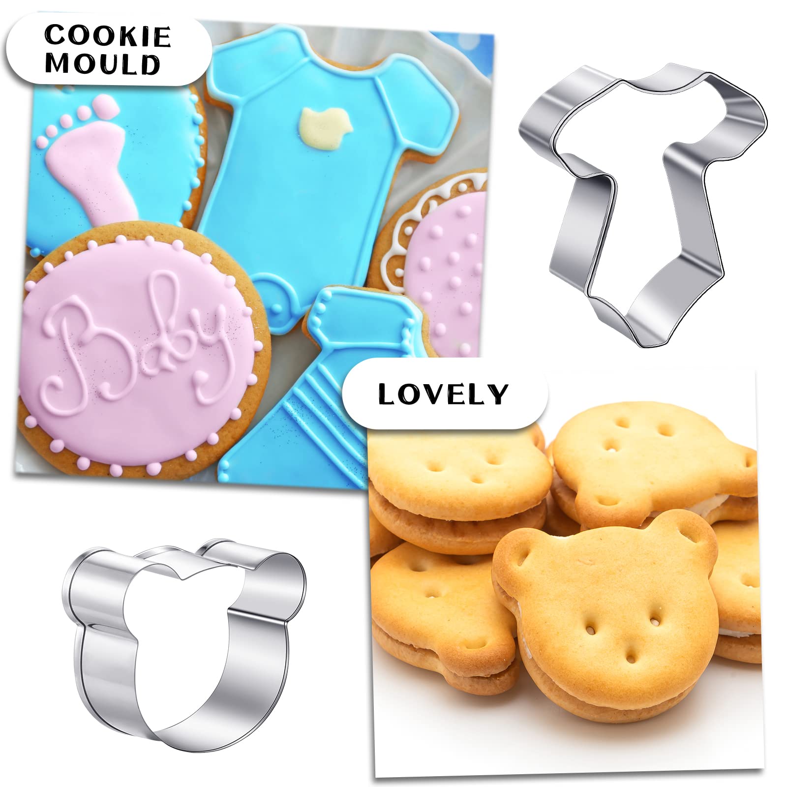 8 Pieces Cute Bear Cookie Cutters Baby Shower Vintage Cookie Cutter Bear Cookie Mould for Home Kitchen Baking Biscuit Bear Baby Shower Party Supplies