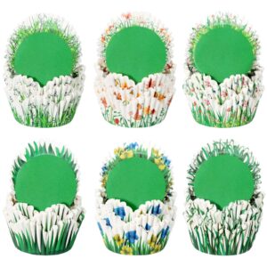 240 pieces cupcake liners petal grass shaped cupcake wrappers grass flower cupcake baking cups spring themed paper wraps muffin case trays for mother's father's day, 4 x 2.4 x 2 inch (stylish style)