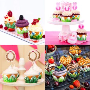 240 Pieces Cupcake Liners Petal Grass Shaped Cupcake Wrappers Grass Flower Cupcake Baking Cups Spring Themed Paper Wraps Muffin Case Trays for Mother's Father's Day, 4 x 2.4 x 2 Inch (Stylish style)