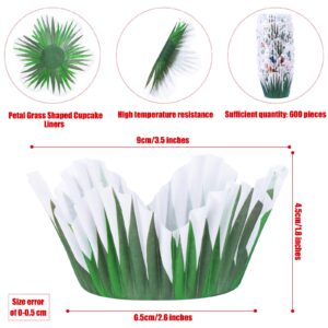 240 Pieces Cupcake Liners Petal Grass Shaped Cupcake Wrappers Grass Flower Cupcake Baking Cups Spring Themed Paper Wraps Muffin Case Trays for Mother's Father's Day, 4 x 2.4 x 2 Inch (Stylish style)