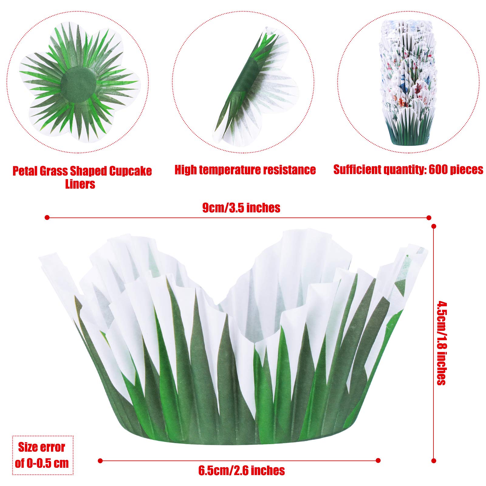 240 Pieces Cupcake Liners Petal Grass Shaped Cupcake Wrappers Grass Flower Cupcake Baking Cups Spring Themed Paper Wraps Muffin Case Trays for Mother's Father's Day, 4 x 2.4 x 2 Inch (Stylish style)