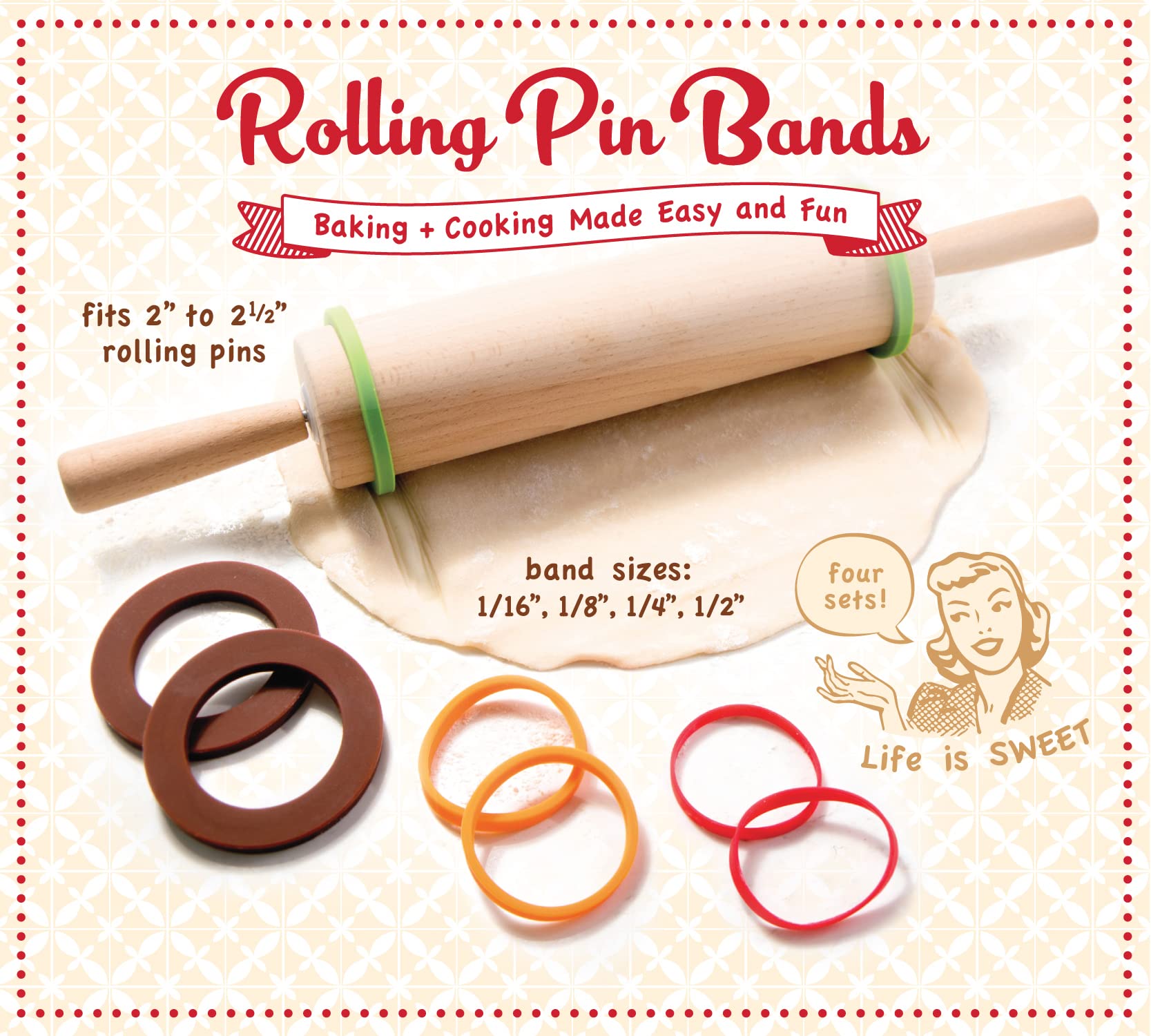 Talisman Designs Silicone Rolling Pin Bands | 8 Piece Set | Ensure Dough Thickness | Baking Accessories | Rolling Pin Rings | Bands for Rolling Pin | Rolling Pin Thickness Rings