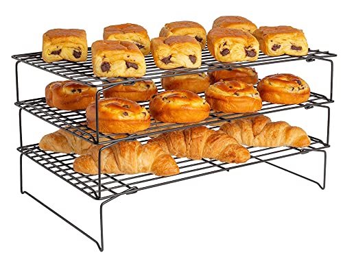 VNIMTI 3-Tier Collapsible Cooling Rack Non-Stick Stackable Baking Rack Wire Cooking Rack Oven Rack Cookie Rack for Cooking, Baking, Cooling, Roasting and Grilling, Adjustable & Foldable