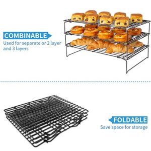 VNIMTI 3-Tier Collapsible Cooling Rack Non-Stick Stackable Baking Rack Wire Cooking Rack Oven Rack Cookie Rack for Cooking, Baking, Cooling, Roasting and Grilling, Adjustable & Foldable