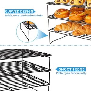 VNIMTI 3-Tier Collapsible Cooling Rack Non-Stick Stackable Baking Rack Wire Cooking Rack Oven Rack Cookie Rack for Cooking, Baking, Cooling, Roasting and Grilling, Adjustable & Foldable