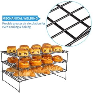 VNIMTI 3-Tier Collapsible Cooling Rack Non-Stick Stackable Baking Rack Wire Cooking Rack Oven Rack Cookie Rack for Cooking, Baking, Cooling, Roasting and Grilling, Adjustable & Foldable