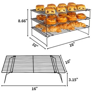 VNIMTI 3-Tier Collapsible Cooling Rack Non-Stick Stackable Baking Rack Wire Cooking Rack Oven Rack Cookie Rack for Cooking, Baking, Cooling, Roasting and Grilling, Adjustable & Foldable