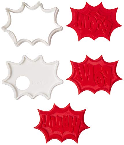 Tovolo Burst Reversible Templates Set of 6 Stamps, Comic Book Cookie Cutter, Dishwasher-Safe, Red