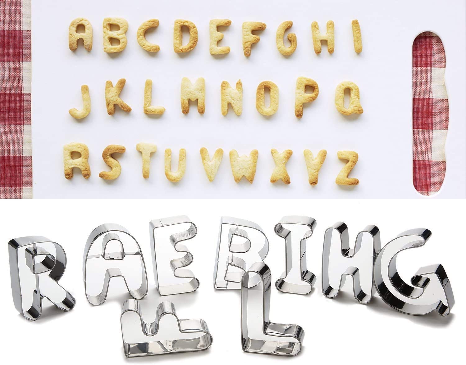 Alphabet Sandwich Cookie Cutters Set, FUBARBAR 26pcs 3'' Large Christmas Stainless Steel Letters Cookie Cutters Decorating Tool DIY Biscuit Mold for Fondant Biscuit, Cake, Fruit, Vegetable