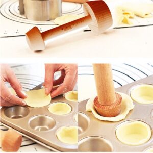 MSART Tart Tamper Pastry Tamper Mini Pan Wood Wooden Shell Dough Muffin Metal for Making Muffin, Pecan Pies, Cheesecakes and Desserts.