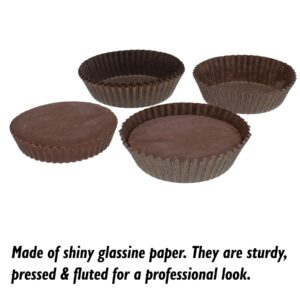 CybrTrayd No.601 Glassine Paper Approximately 100 Pieces – 1-3/4” Base, 5/8” Wall Candy Cups, Brown