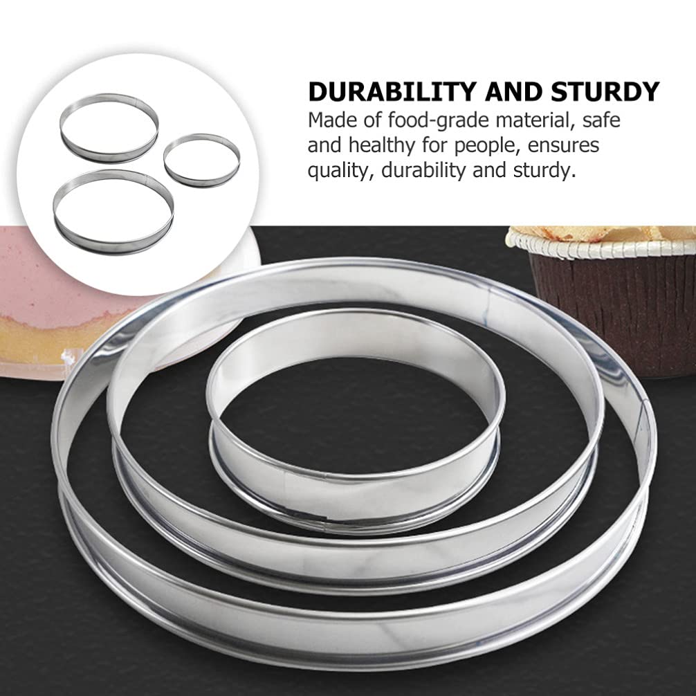 Hemoton 3pcs Stainless Steel Cake Rings Mousse Cake Molds Round Cake Decor Baking Mold Ring Bakeware Set Tool