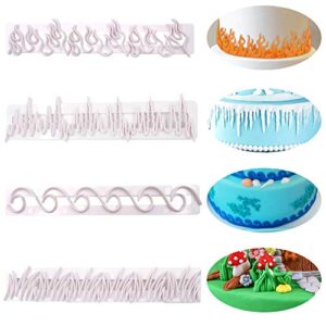 mity rain cake fondant embossing mold-flame/wave/grass/icicles plastic mini cookies cutter for sugarcraft fondant baking mold cake decor tool cupcake decorating (4 pcs)