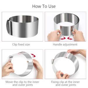 WIWAPLEX Cake Ring 6 to 12 Inch Adjustable Round Stainless Steel Cake Mousse Mould Ring Bakeware Tools Cake Decorating Mold Baking Ring