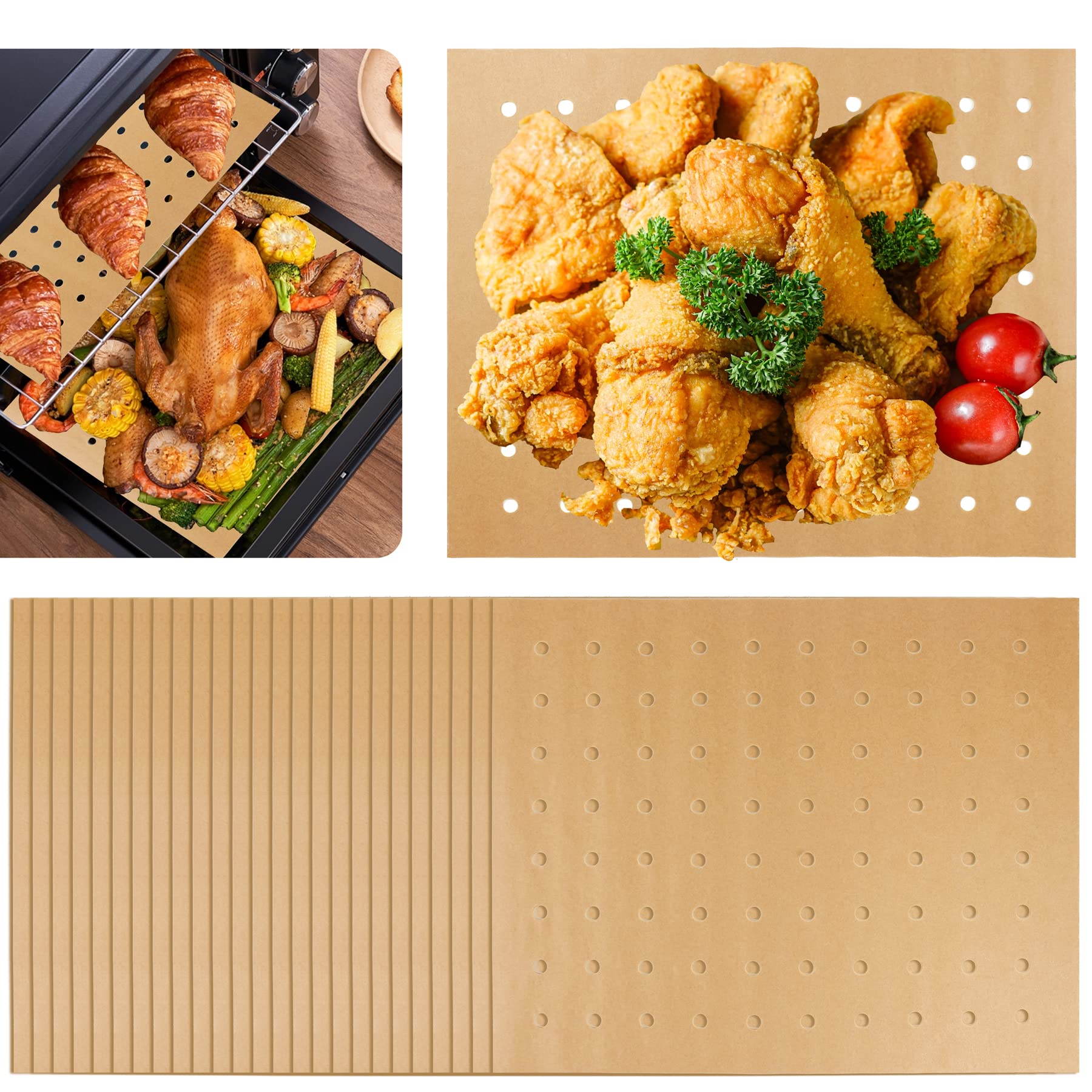 Air Fryer Liners Disposable, Parchment Paper for Baking, 100 Pcs 11 x 9 inch Unbleached Parchment Paper Sheets, Perforated Rectangular Baking Papers, HOFHTD Nonstick Air Fryer Accessories