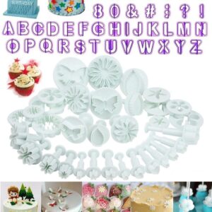 Flower Fondant Cutters,73Pcs Cake Cookie Cutter Plunger Sugarcraft Alphabet Letters Decorating Tools,Sunflower Rose Leaf Butterfly Heart Star Carnation Hollow Calyx Cutter Molds,Icing Modelling Kit