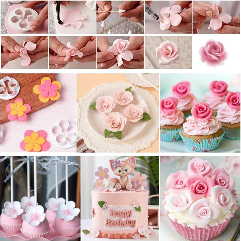 Flower Fondant Cutters,73Pcs Cake Cookie Cutter Plunger Sugarcraft Alphabet Letters Decorating Tools,Sunflower Rose Leaf Butterfly Heart Star Carnation Hollow Calyx Cutter Molds,Icing Modelling Kit