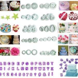 Flower Fondant Cutters,73Pcs Cake Cookie Cutter Plunger Sugarcraft Alphabet Letters Decorating Tools,Sunflower Rose Leaf Butterfly Heart Star Carnation Hollow Calyx Cutter Molds,Icing Modelling Kit