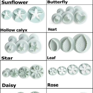 Flower Fondant Cutters,73Pcs Cake Cookie Cutter Plunger Sugarcraft Alphabet Letters Decorating Tools,Sunflower Rose Leaf Butterfly Heart Star Carnation Hollow Calyx Cutter Molds,Icing Modelling Kit