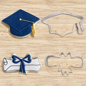 9 Pack 2023 Graduation Cookie Cutters Set - Graduation Cap, Diploma, Medallion, Graduation Gown, Plaque Frame, Number 2023 Biscuit Sandwich Fondant Fruit Cookie Cutters for Baking