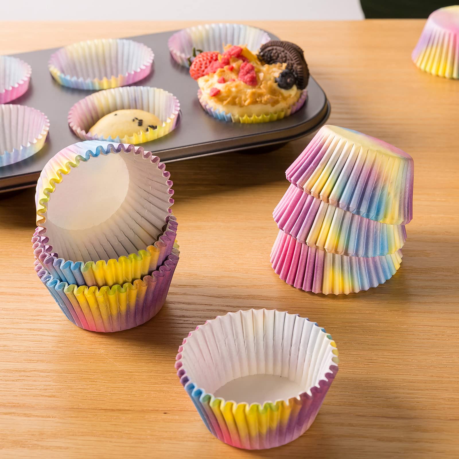 Barry's Home Aurora Cupcake Liners Standard Size, No Smell Rainbow Cupcake Wrappers, Paper Grease Proof Baking Cups, Pack of 192 (Rainbow)