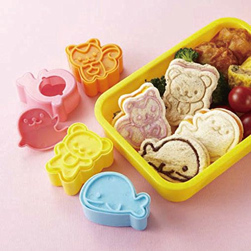 Torune Assist Animal Friends Bento Lunch Sandwich Bread Mold Cutters and Stamps Set of 4 Animals (Bear Squall Whale Seal) Japan Import