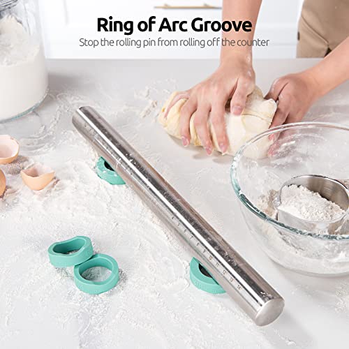 U-Taste 18/8 Stainless Steel 16 inch Adjustable Rolling Pin with Silicone Removable Thickness Rings, Nonstick Kitchen Roller Pin for Baking Cookies Pastry Pizza Pasta Dough Fondant (Teal/Aqua Sky)