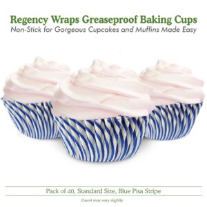 Regency Wraps Greaseproof Professional Grade Standard Baking Cups, Pack of 40, Blue Pisa Stripe