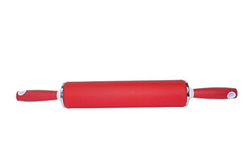 DoughEZ 21.5-Inch Non-Stick Silicone Rolling Pin with Contoured Handles, Dishwasher Safe, BPA Free, Red