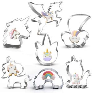 lubtosmn unicorn cookie cutter set-3 inches-7 piece-5 unicorn face&head, rainbow, shooting star, fantasy unicorn fondant molds for kids holiday wedding birthday party supplies favors.