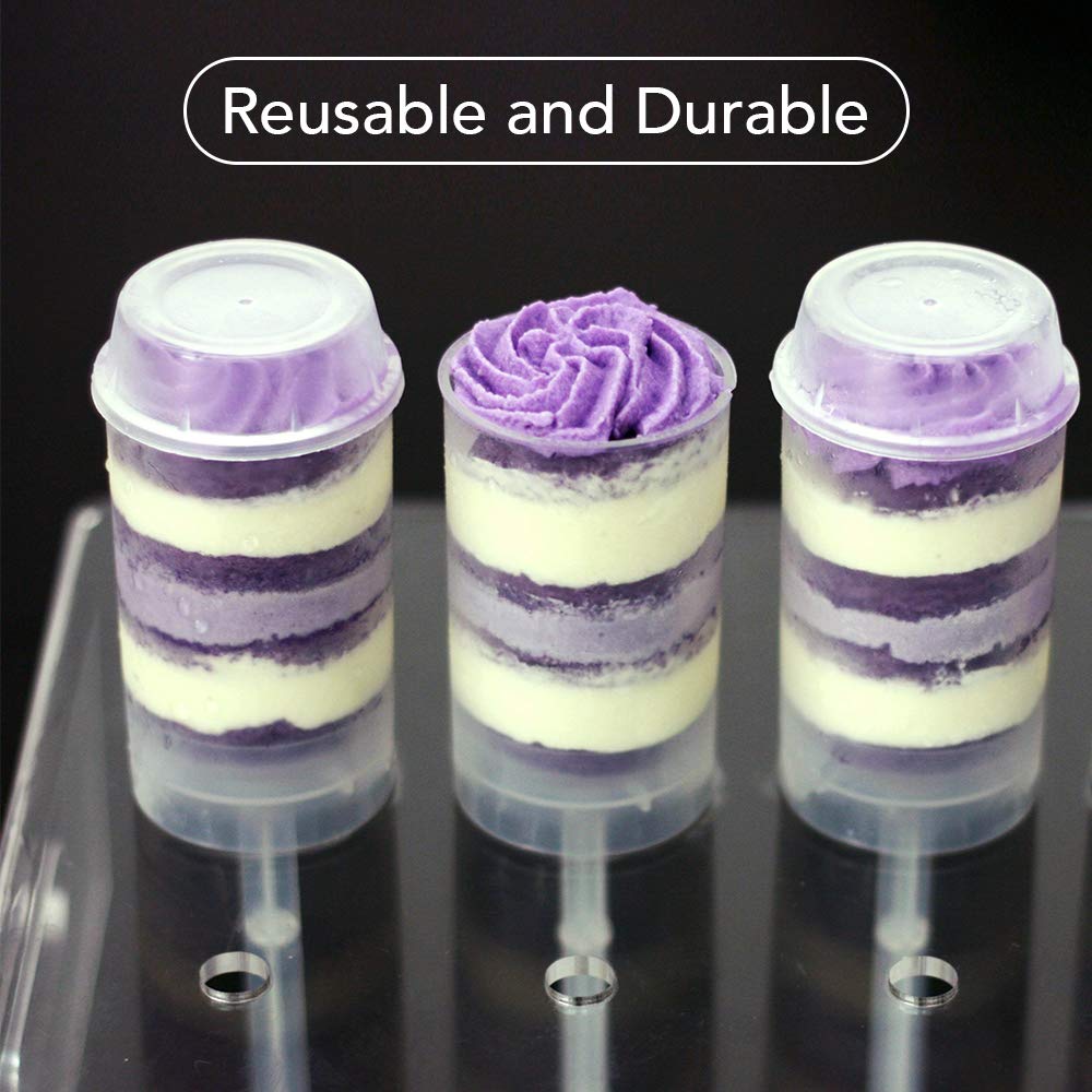 ASIBT Round Shape Clear Push-Up Cake Pop Shooter (Push Pops) Plastic Containers with Lids, Base & Sticks, Pack of 24