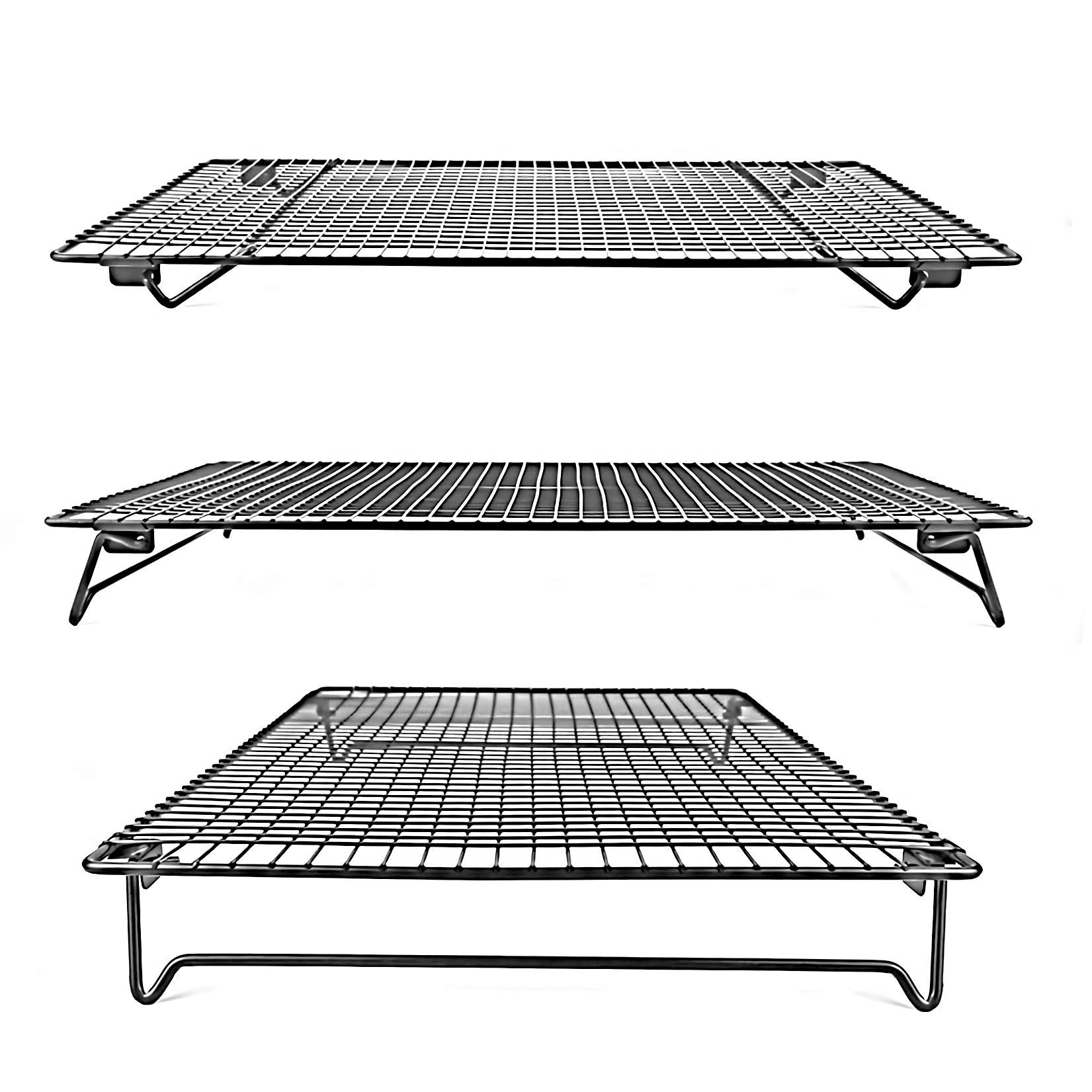 Kingrol 2-Piece Cooling Rack with Collapsible Folding Legs - for Cooking, Roasting, Drying, Grilling (Black)