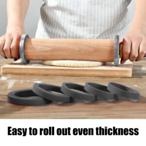 Silicone Rolling Pin Rings for Dough Thickness (10 Pieces Set), Silicon Guide Rings for Rolling Pin, Flexible Adjustable Thickness Spacer Bands Fit 2.2-2.44 Inch(56-62MM) Wide Roller by Foepoge(Gray)