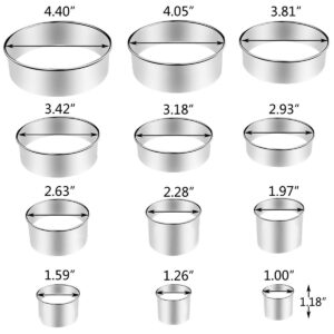 12 Pieces Round Cookie Cutters Set Stainless Steel Cookie Cutter Set Biscuit Plain Edge Round Cutters Circle Baking Metal Ring Molds Metal Ring Baking Molds Circle Pastry Donut Doughnut Cutter Set