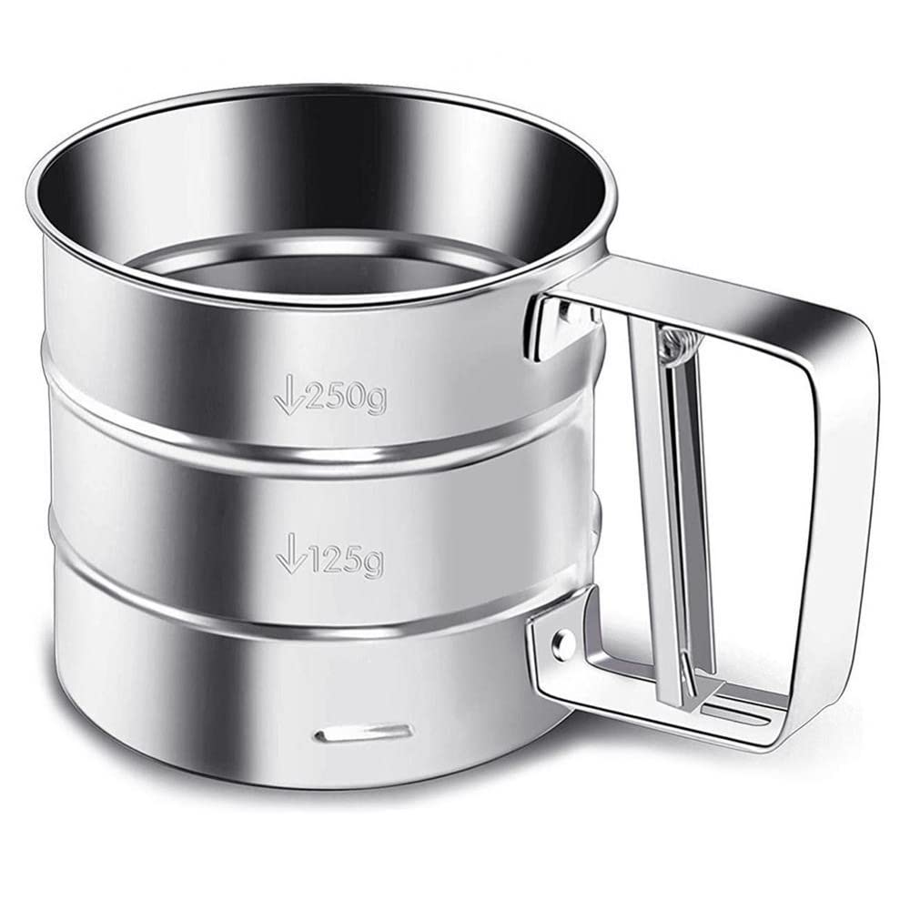 Manual Cup Fine Mesh Flour Sifter, Stainless Steel Flour Sieve,Powder Sugar Manual Sieve Cup Kitchen Baking Pastry