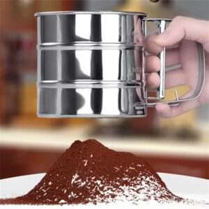 Manual Cup Fine Mesh Flour Sifter, Stainless Steel Flour Sieve,Powder Sugar Manual Sieve Cup Kitchen Baking Pastry