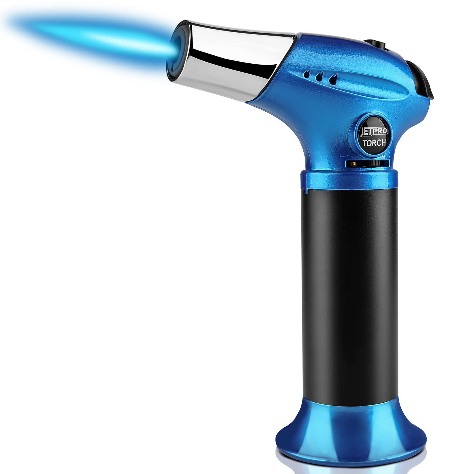 JETPRO Butane Torch, Kitchen Torch Lighter, Cooking Refillable Torch with Adjustable Flame and Safety Lock for Desserts, BBQ, Kitchen (Butane Gas Not Included) (blue)