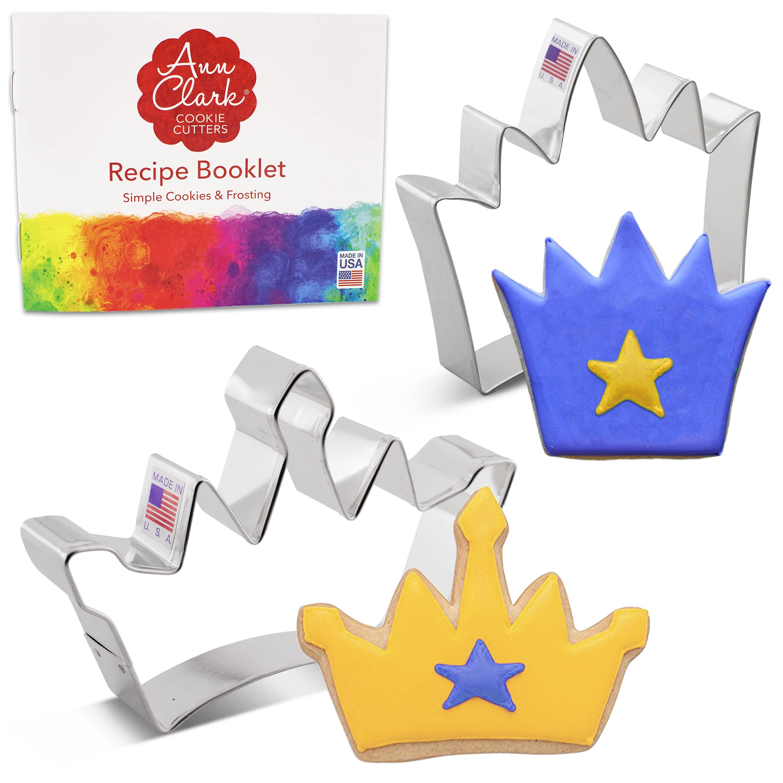 Crown Cookie Cutters 2-Pc Set Made in USA by Ann Clark, Princess Tiara and Crown