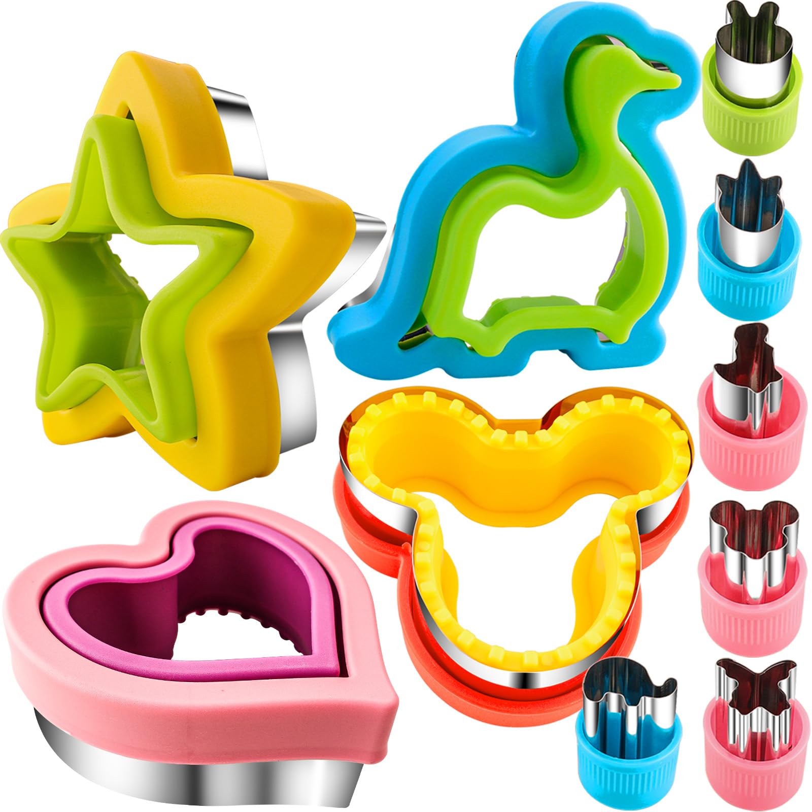 Sandwich Cutter and Sealer for Kids Large Bread Sandwich Decruster Pancake Maker 10PCS Fruits Cookies Vegetables Shaped Cutters for Kids Lunch Bento Box Dinosuar Mickey Heart Star flower