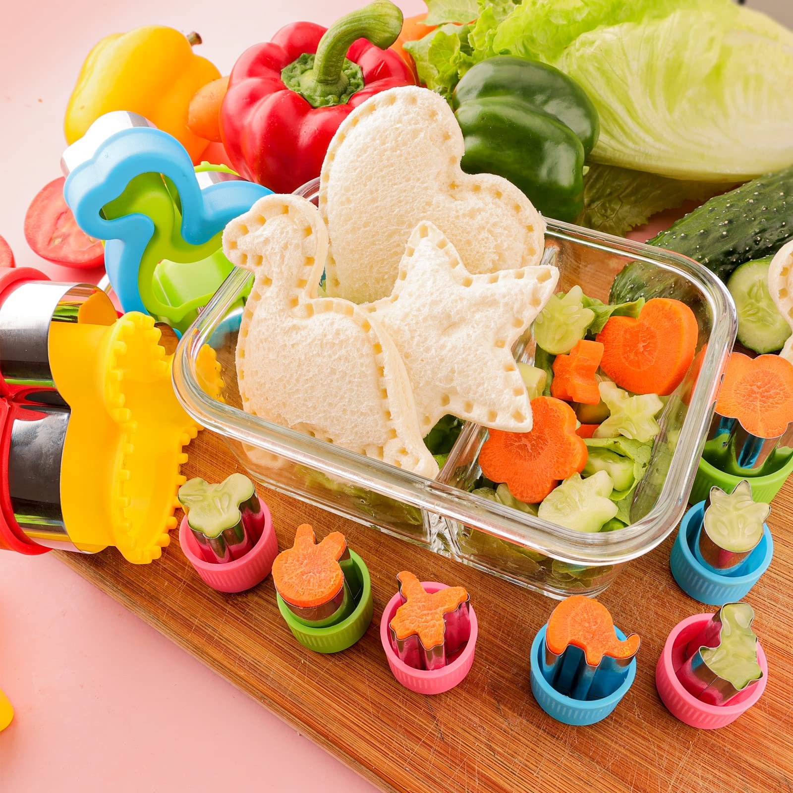 Sandwich Cutter and Sealer for Kids Large Bread Sandwich Decruster Pancake Maker 10PCS Fruits Cookies Vegetables Shaped Cutters for Kids Lunch Bento Box Dinosuar Mickey Heart Star flower