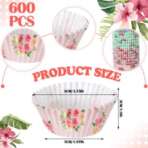 Yaomiao 600 Count Floral Cupcake Liners Tea Party Baking Paper Cupcake Liners Wrappers Flower Muffin Liners for Tea Party Wedding Birthday Baby Shower Decorations, 4 Styles