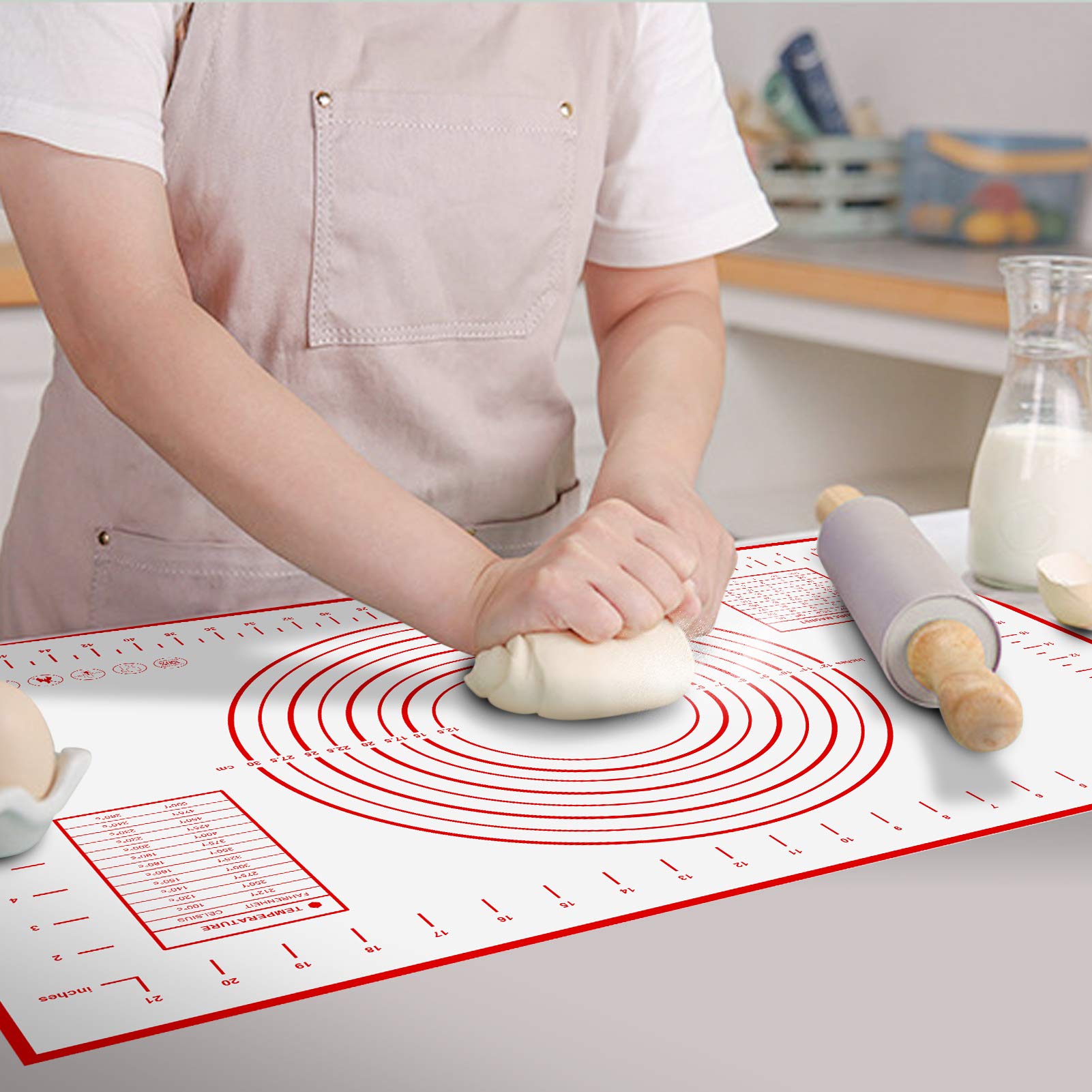 KUFUNG Silicone Baking Mats Non-Slip Pastry Mat Countertop Protector Fondant Mat for Rolling Dough Pie Crust Pizza and Cookies (24 x 16 Inch, Red)