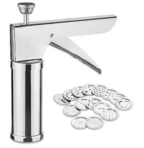 finaldeals stainless steel sancha press sev murukku maker snacks & namkeen with 6 icing nozzles & 15 sieves jali